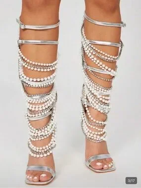 Fashion Nova | Shoes | Fashion Nova Ladies Silver Pearlembellished ...